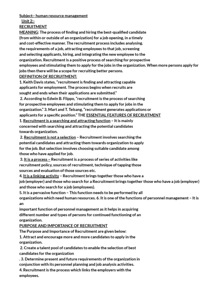 Human Resource Management Note. | PDF | Recruitment | Employment