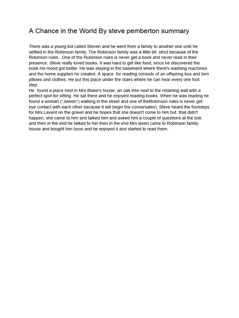 Summary of "A Chance in the World" | PDF