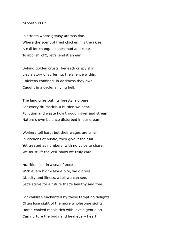 Abolish KFC Poem | PDF