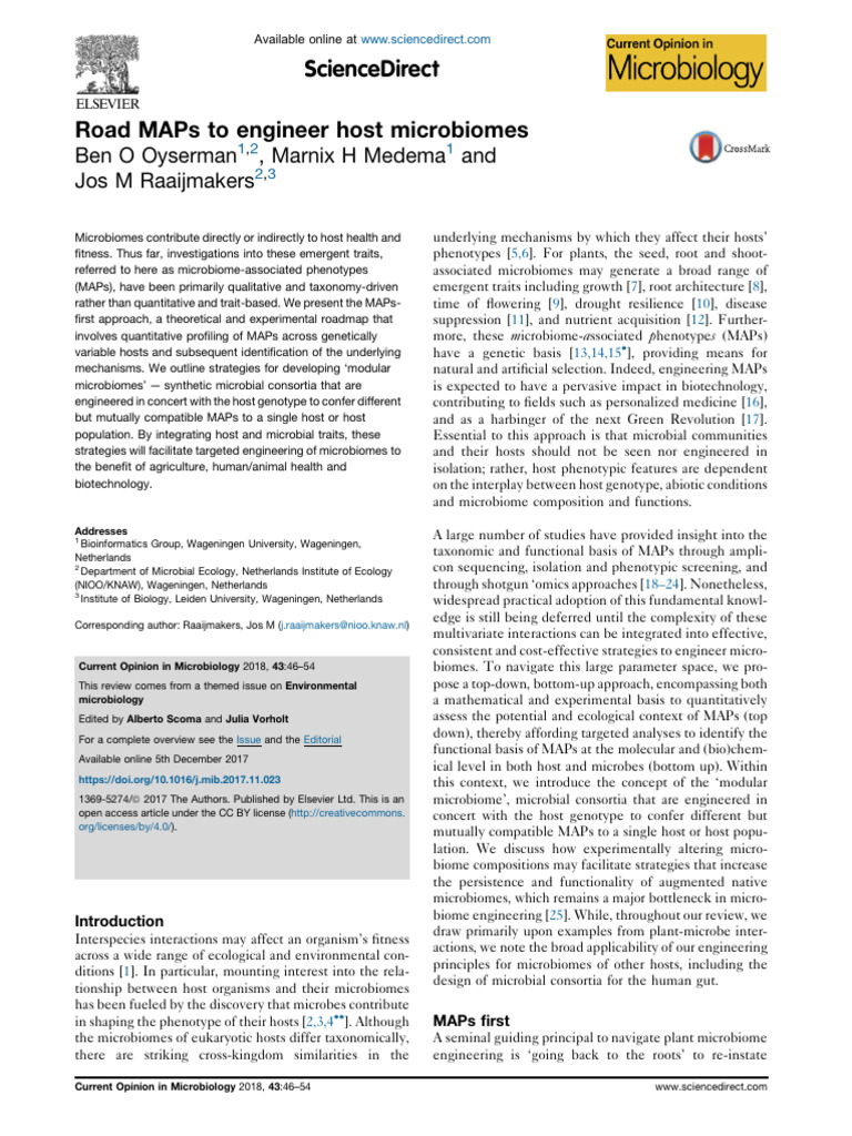 Road MAPs To Engineer Host Microbiomes | PDF | Ecology | Microorganism