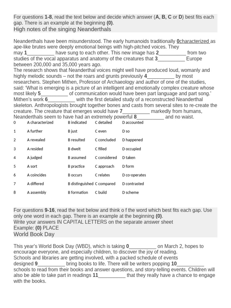 Reading and Use of English | PDF | Neanderthal