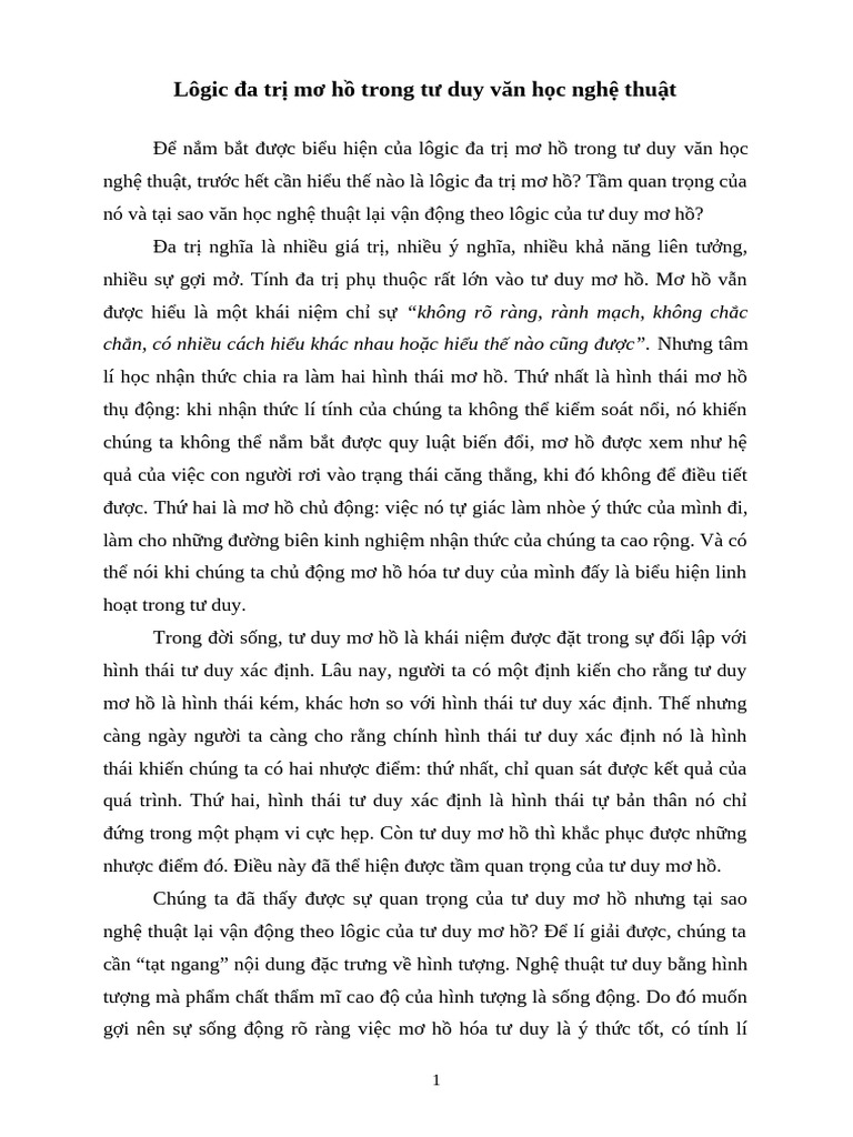 Dang The Anh Logic Da Tri Mo Ho Trong Tu Duy Van Hoc Nghe Thuat | PDF