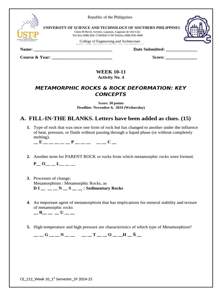 Week 10-11 Metamorphic RX - Rock Deformation-Key Concepts | PDF | Rock (Geology) | Geology