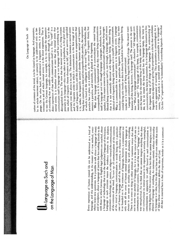 Walter Benjamin On Language As Such and On The Language of Man | PDF