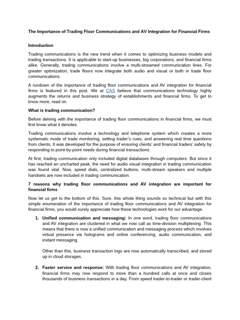 The Importance of Trading Floor Communications and AV Integration For ...
