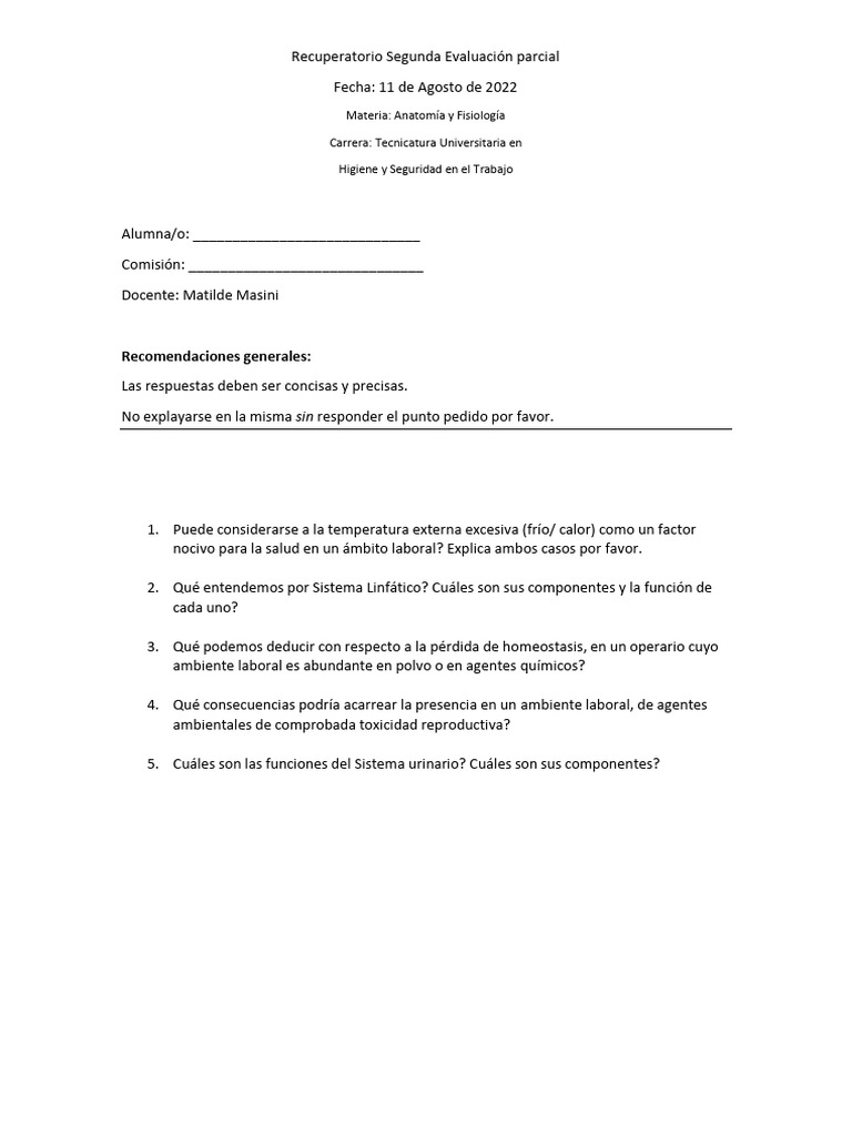 Recuperatorio Segundo Examen Parcial 2022 2 Trim | PDF