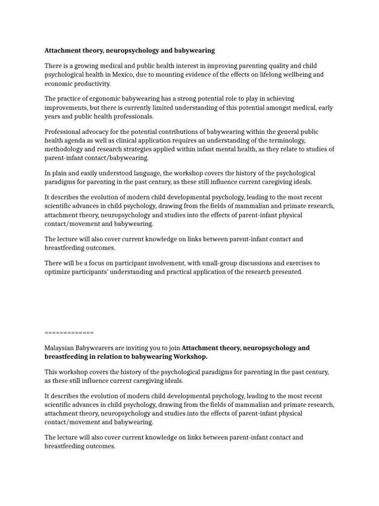 Description of Lecture On Attachment Theory Neuropsychology and ...