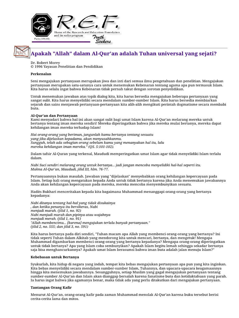 Apakah Allah Di Quran Sebenarnya Tuhan Universal | PDF