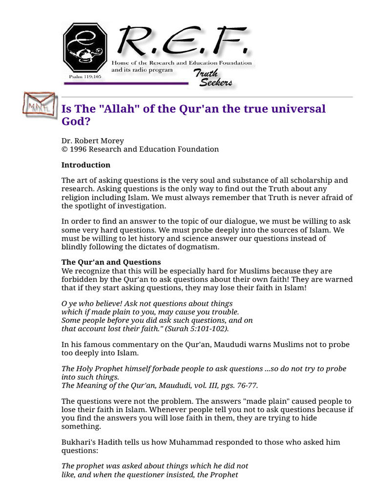 Is Allah the True God of Islam? | PDF | Allah | Quran