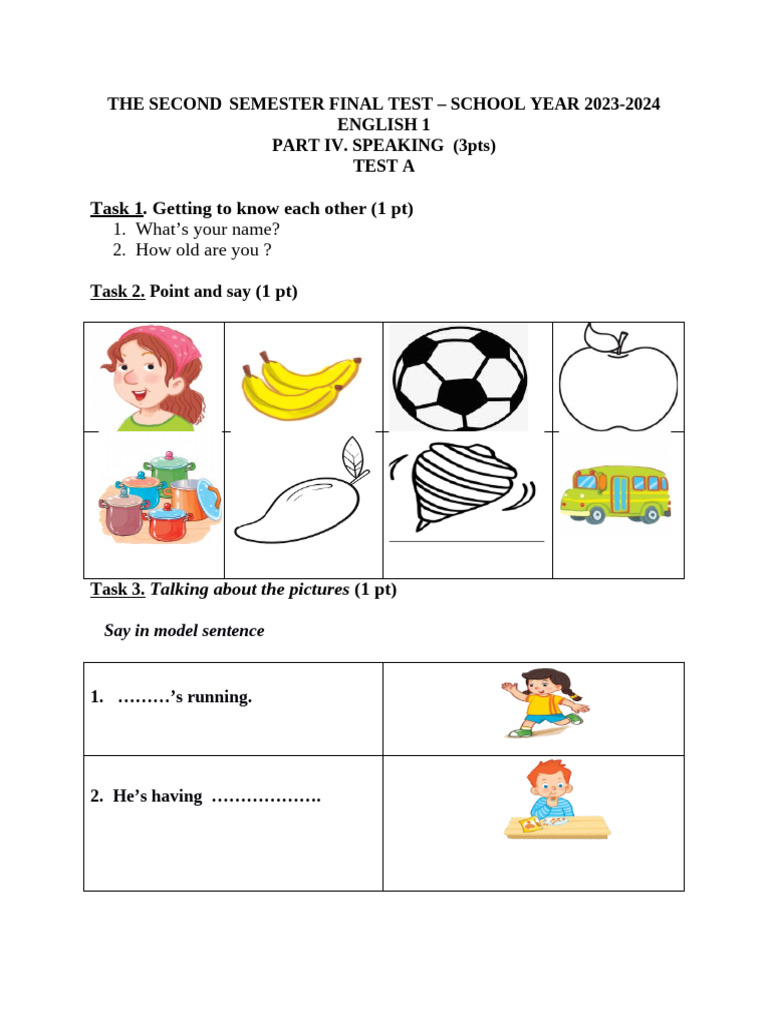Speaking Paper Grade 1 | PDF