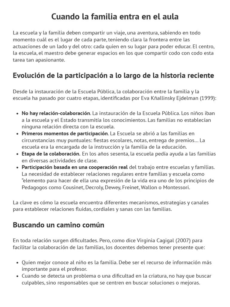 Cuando La Familia Entra en El Aula - Pablo Ruiz Boj | PDF | Aprendizaje | Escuelas