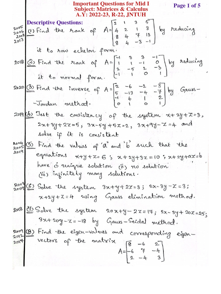 M&C Important - Mid 1 | PDF | Eigenvalues And Eigenvectors | Matrix (Mathematics)