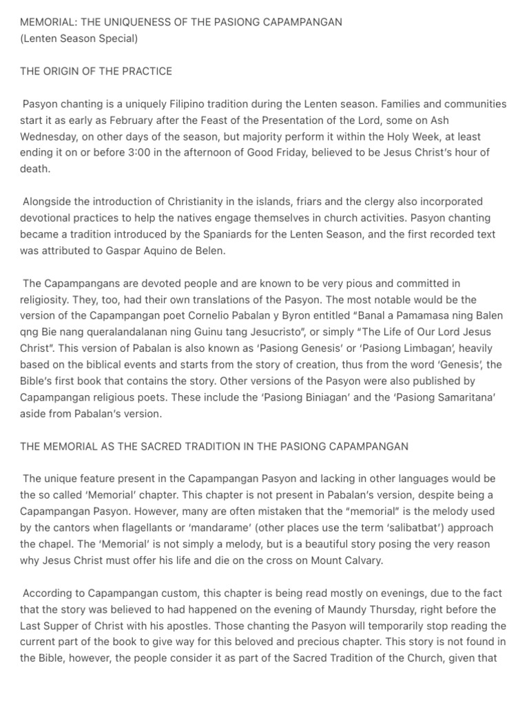 Memorial The Uniqueness of The Pasiong Capampangan | PDF | Adam | Jesus