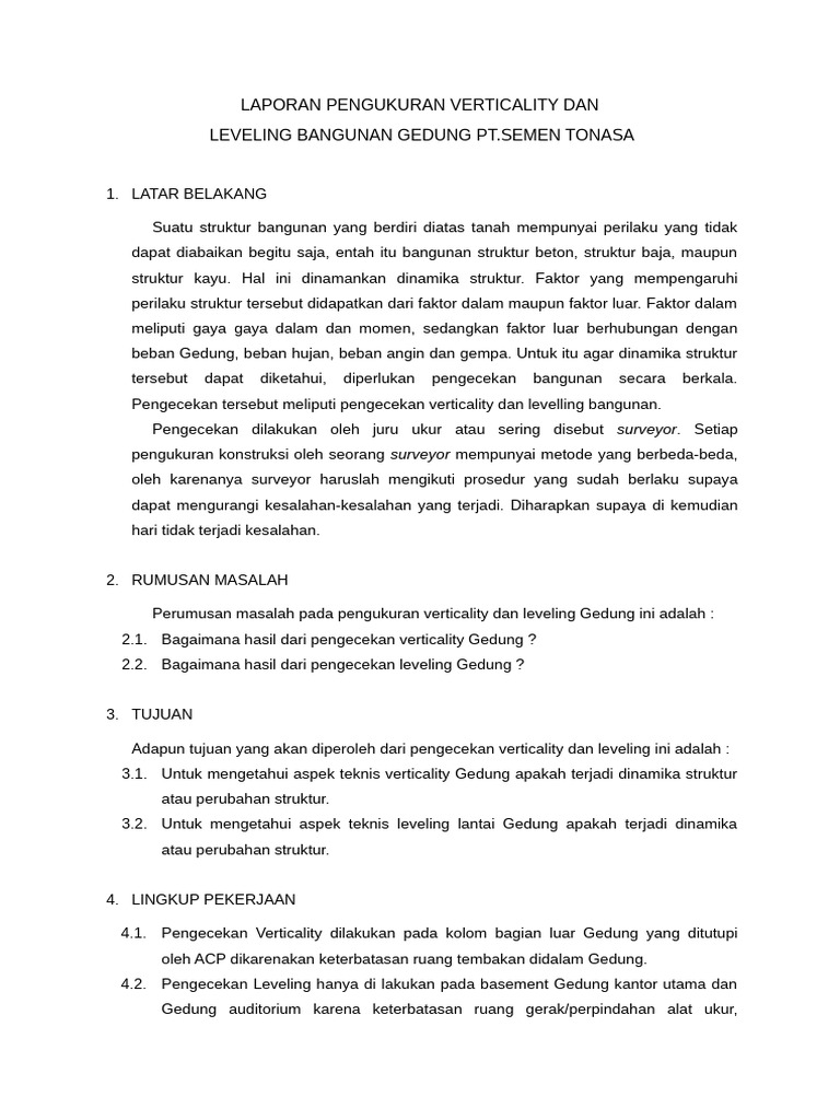 Laporan Verticality Dan Leveling Gedung Tonasa | PDF