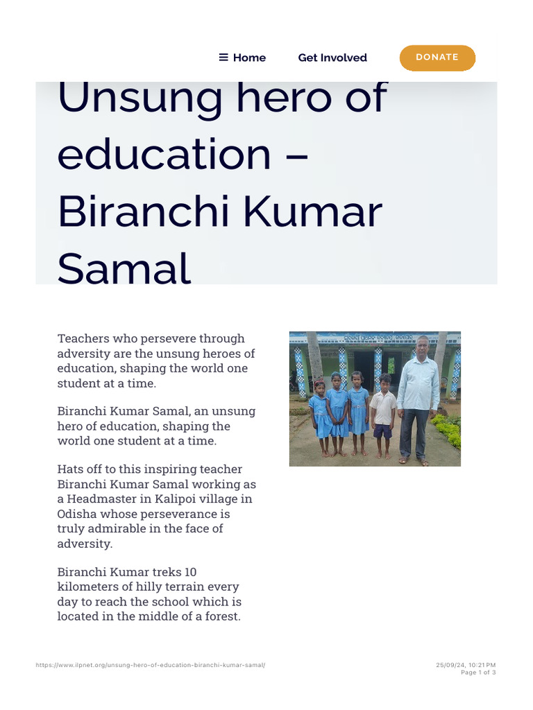 Unsung Hero of Education - Biranchi Kumar Samal - India Literacy Project | PDF
