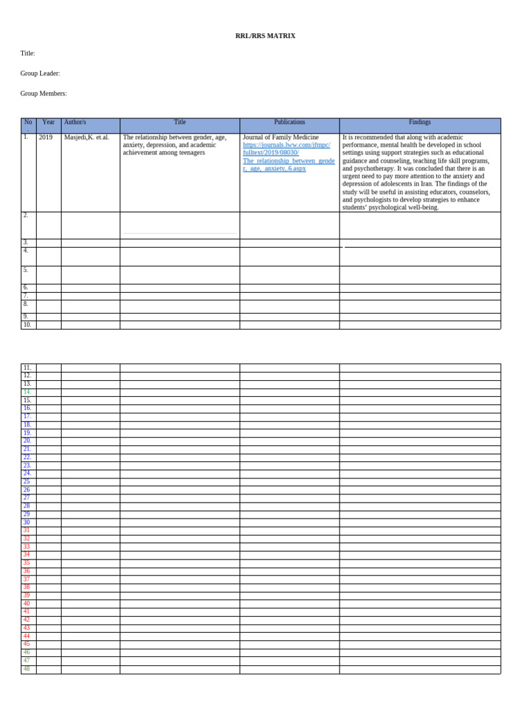 RRLMatrix Template | PDF