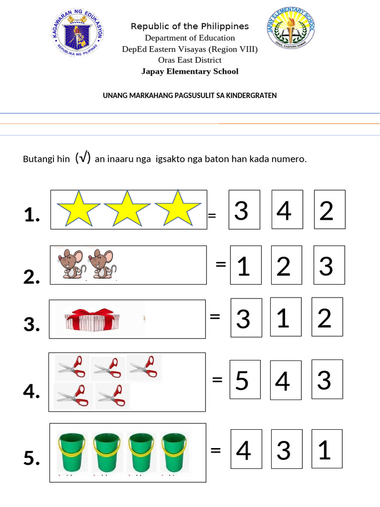 Kindegarten Exam | PDF
