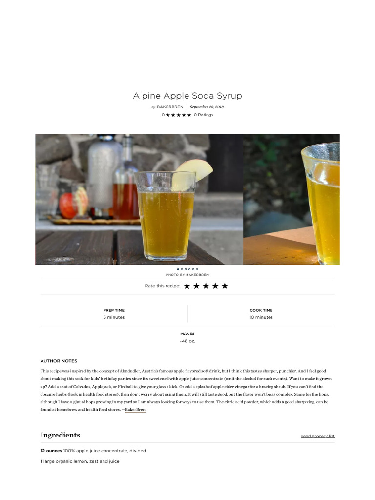 Alpine Apple Soda Syrup Recipe | PDF | Soft Drink | Juice