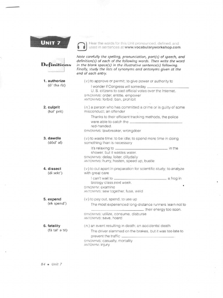 Unit 7 Vocabulary | PDF