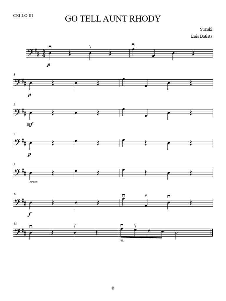Go Tell Aunt Rhody Cello 3 | PDF
