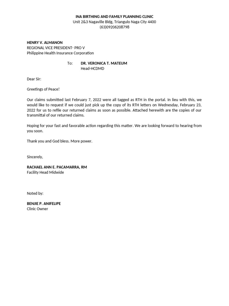 Follow Up Letter To PHILHEALTH No Denial Letter | PDF