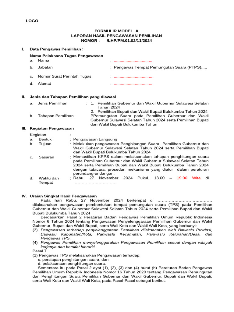 Laporan Pengawasan Pemilu Sulsel 2024 | PDF