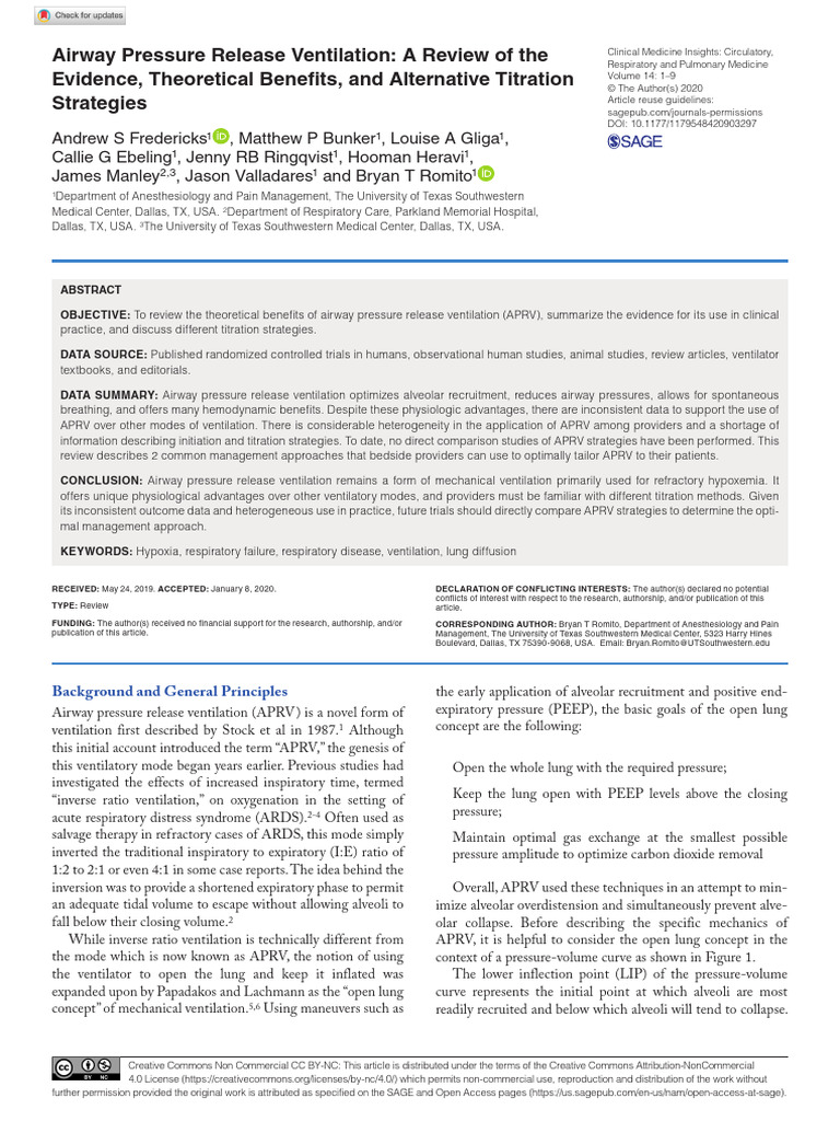 Airway Pressure Release Ventilation A Review of The Evidence ...