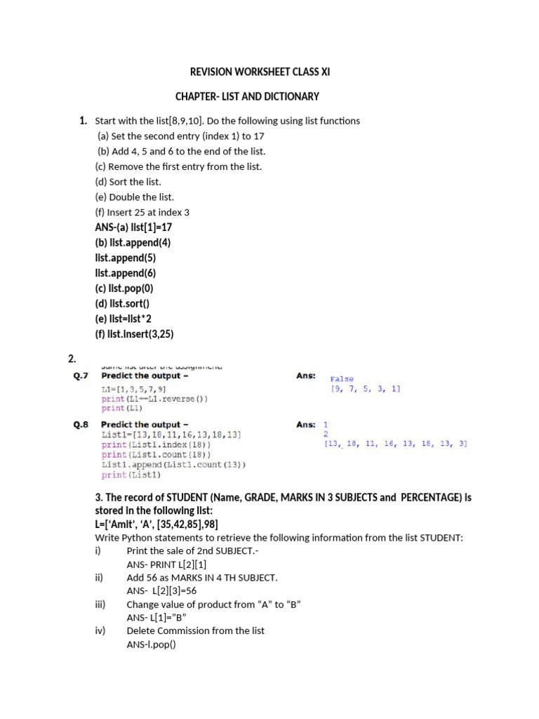 Revision Worksheet Class Xi | PDF | Computer Programming | Algorithms And Data Structures