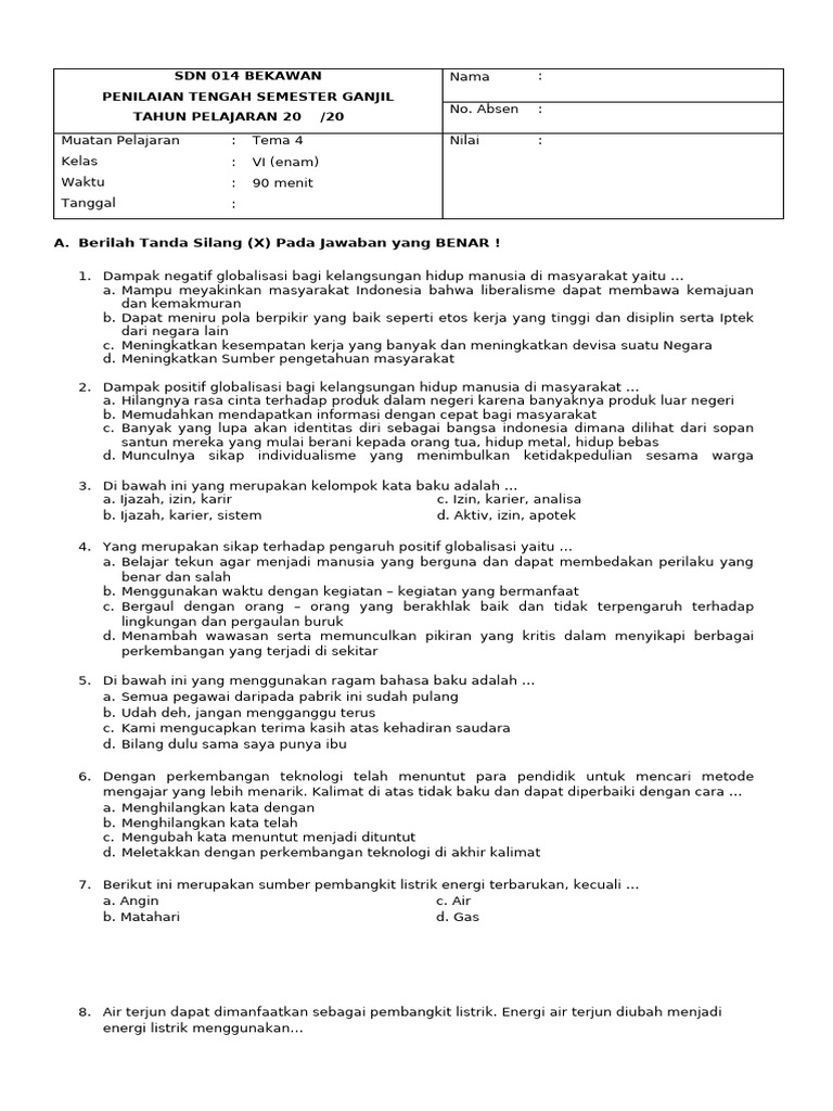 Soal Pas Tema 4 | PDF