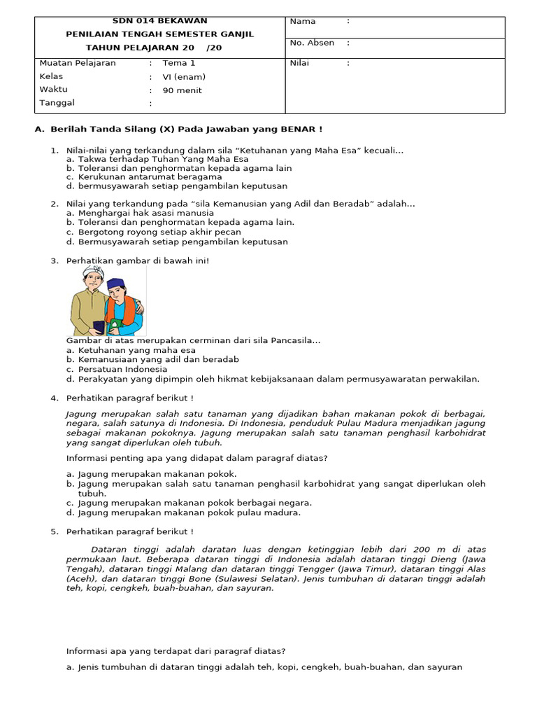 Soal Pas Tema 1 | PDF
