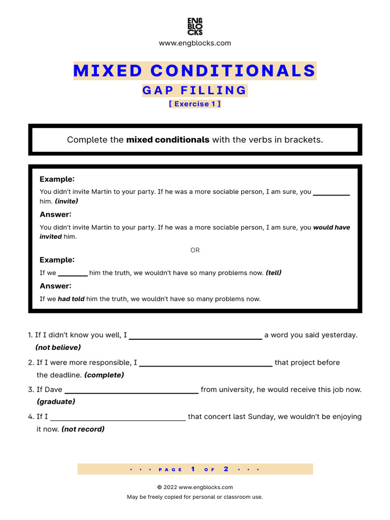 Mixed Conditionals Gap Filling Exercise 1 | PDF