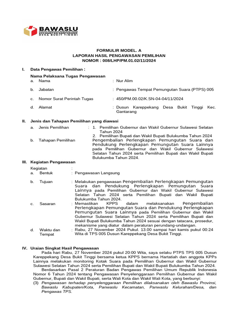 Form. A8 Laporan Pengembalian Logistik 27 November 2024 | PDF
