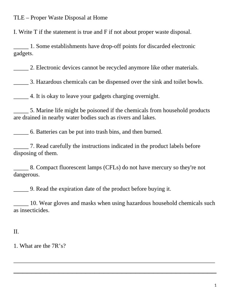 TLE - Proper Waste Disposal at Home | PDF