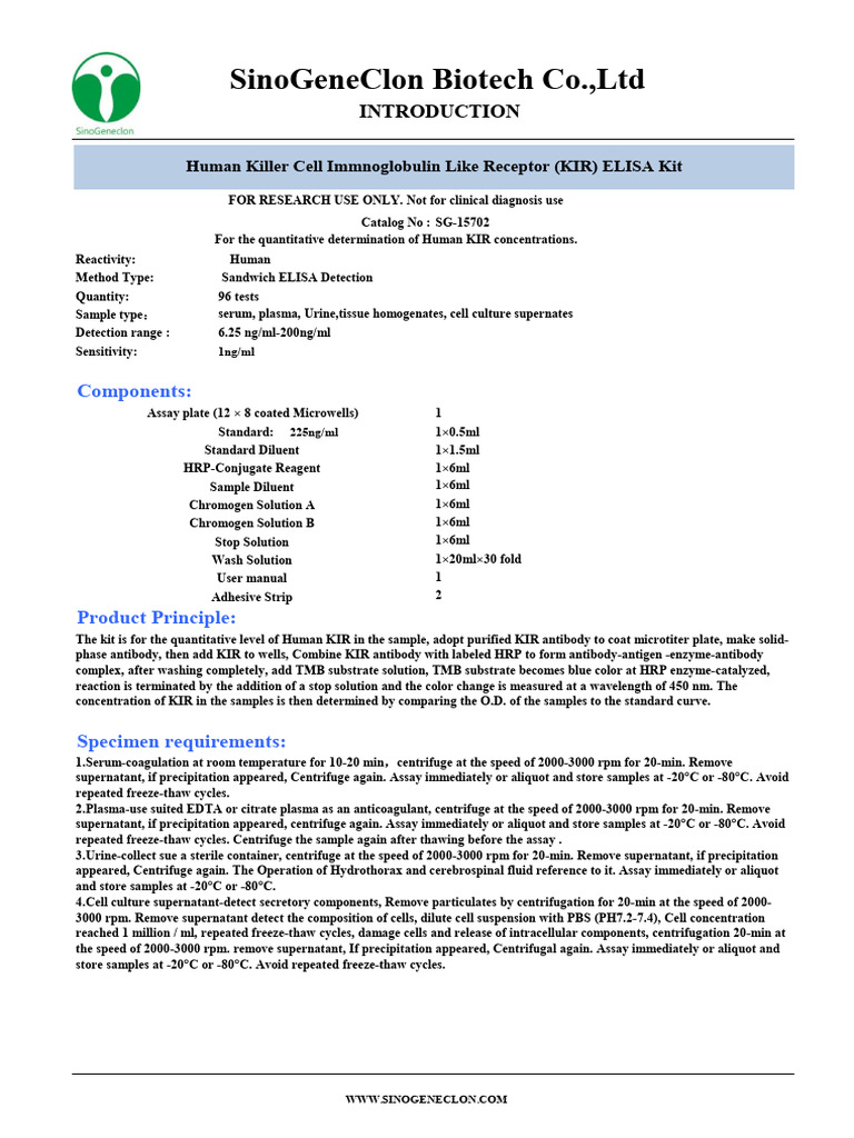 SG-15702 Human Killer Cell Immnoglobulin Like Receptor (KIR) ELISA Kit | PDF | Laboratory Techniques