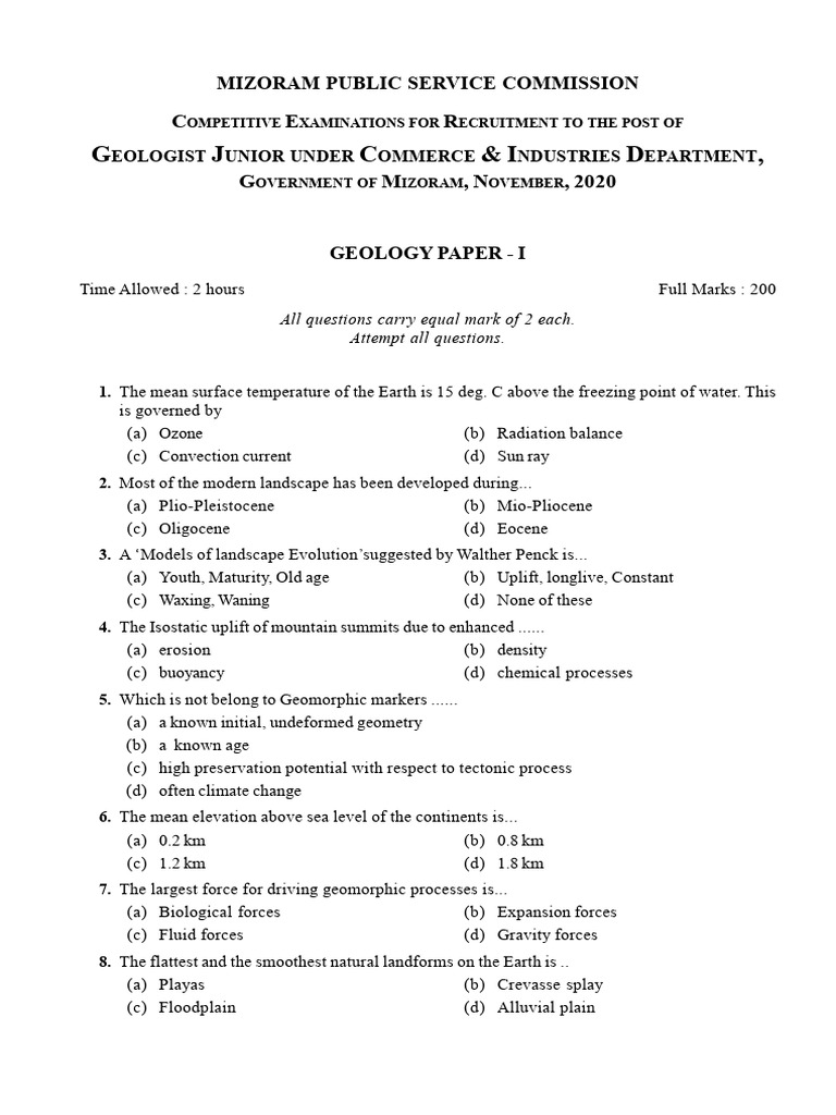 Geologist Junior Geology Paper I Nov | PDF | Plate Tectonics | Fault ...