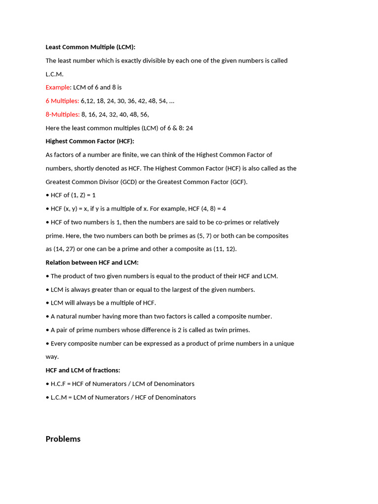 HCF and LCM Explained with Examples | PDF | Numbers | Abstract Algebra