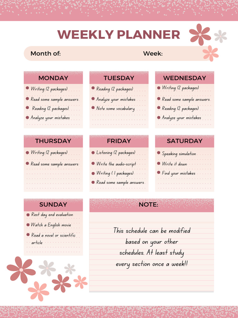 White and Pink Stripes Weekly Planner | PDF