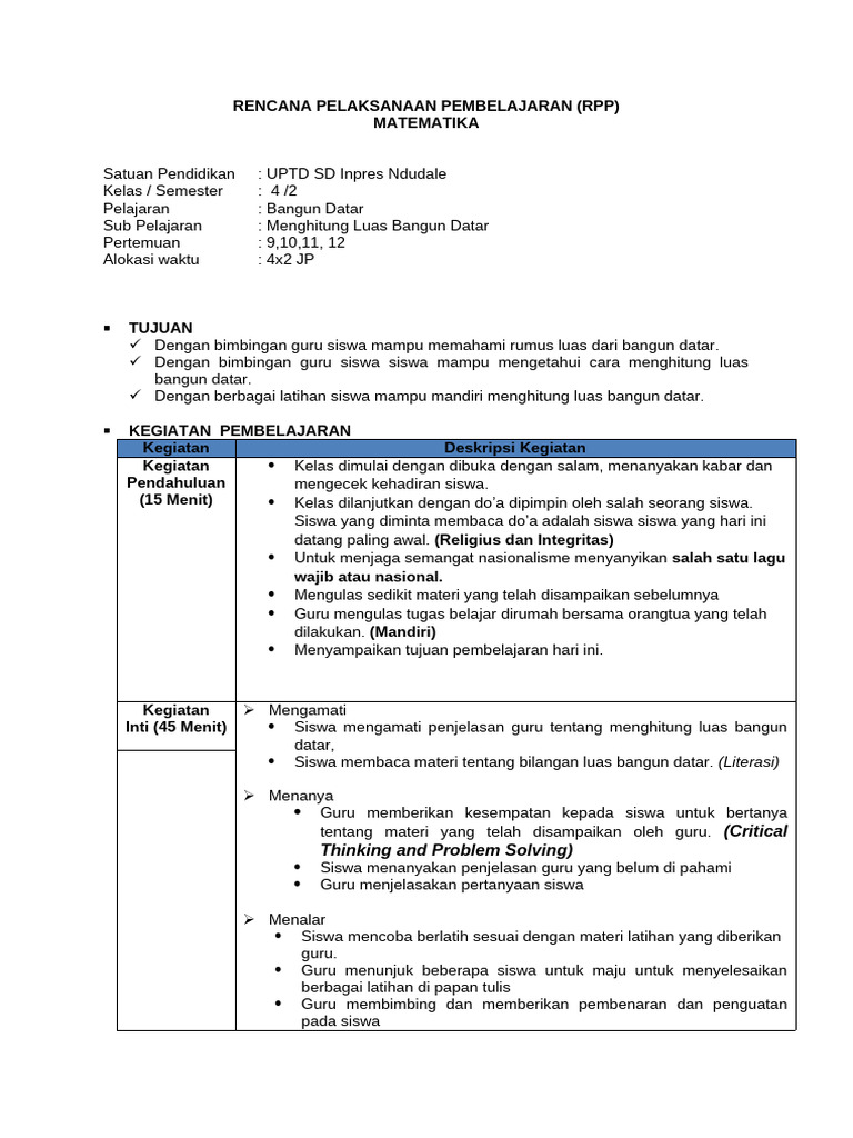 Rencana Pelaksanaan Pembelajaran (RPP) Matematika: (Critical Thinking and Problem Solving) | PDF