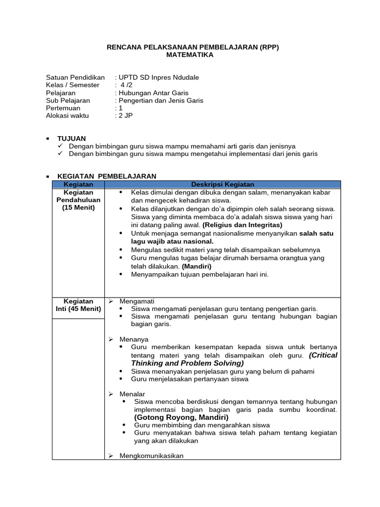 Rencana Pelaksanaan Pembelajaran (RPP) Matematika: (Critical Thinking and Problem Solving) | PDF