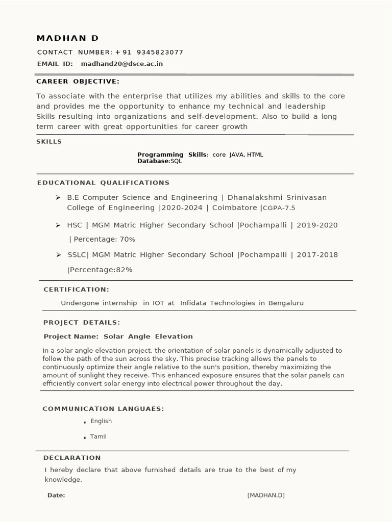 Madhan Resume | PDF