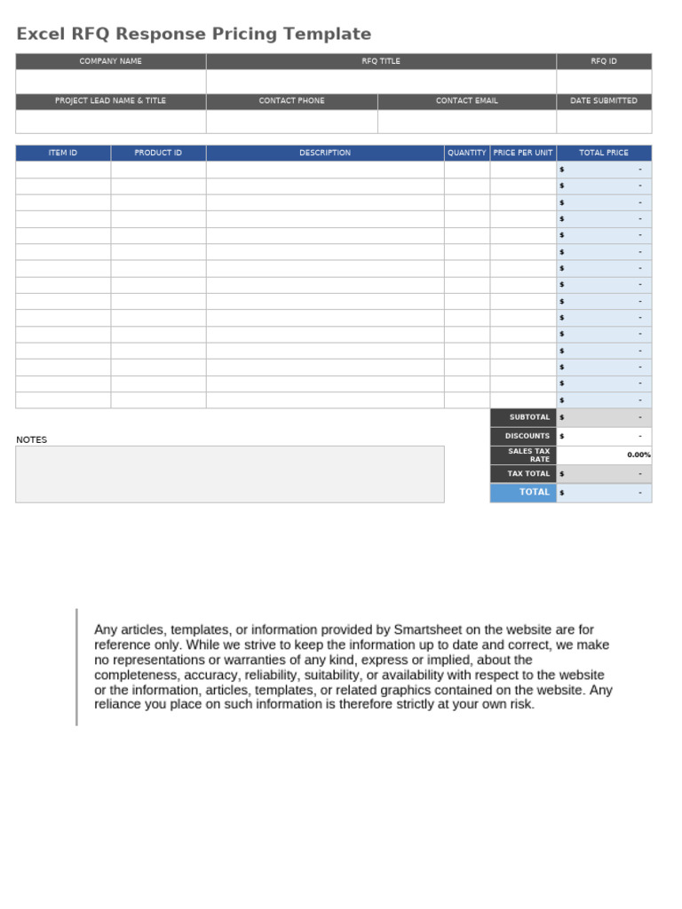 IC Excel RFQ Response Pricing Template 12139 | PDF