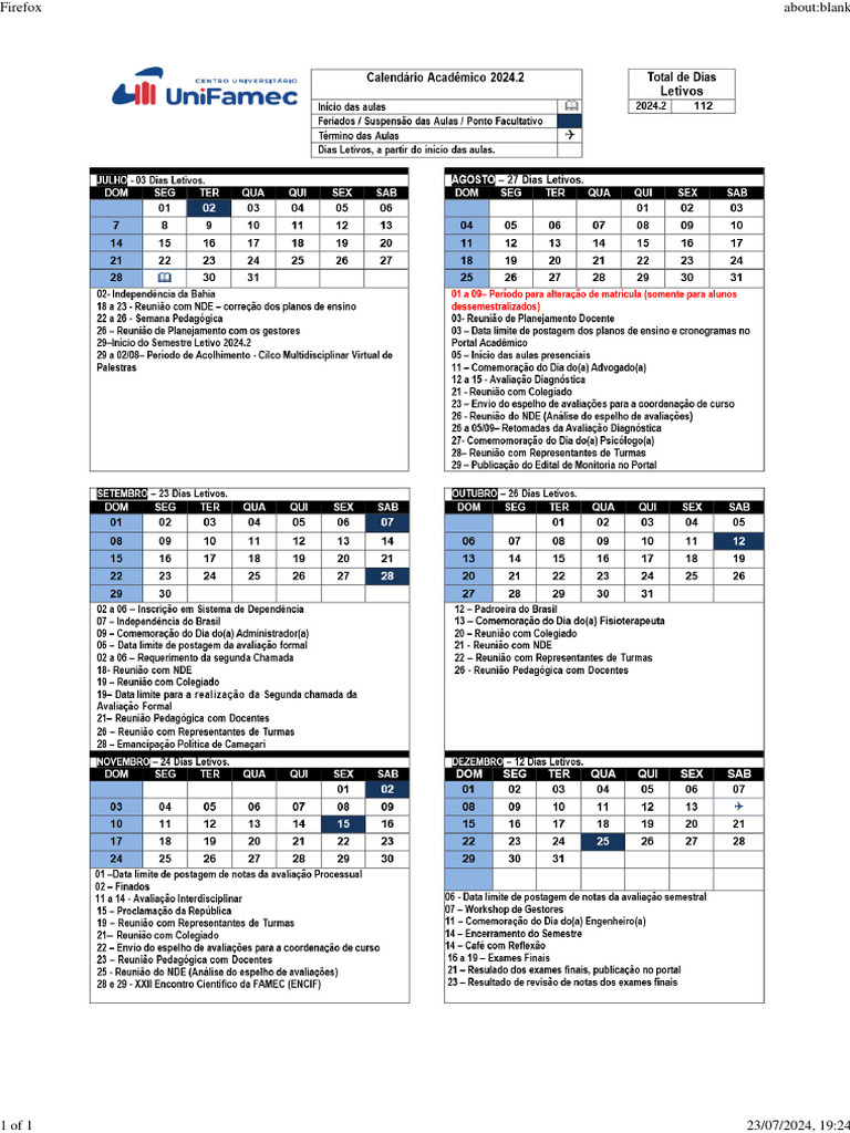 Calend Rio Acad Mico 2024.2 | PDF