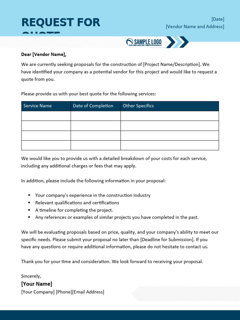 Construction RFQ Request Template | PDF