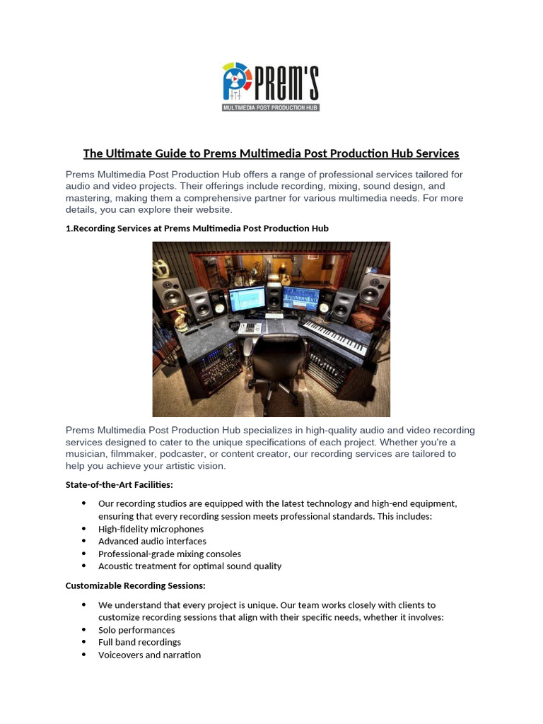 Prems Multimedia Post Production Services | PDF | Audio Engineer ...