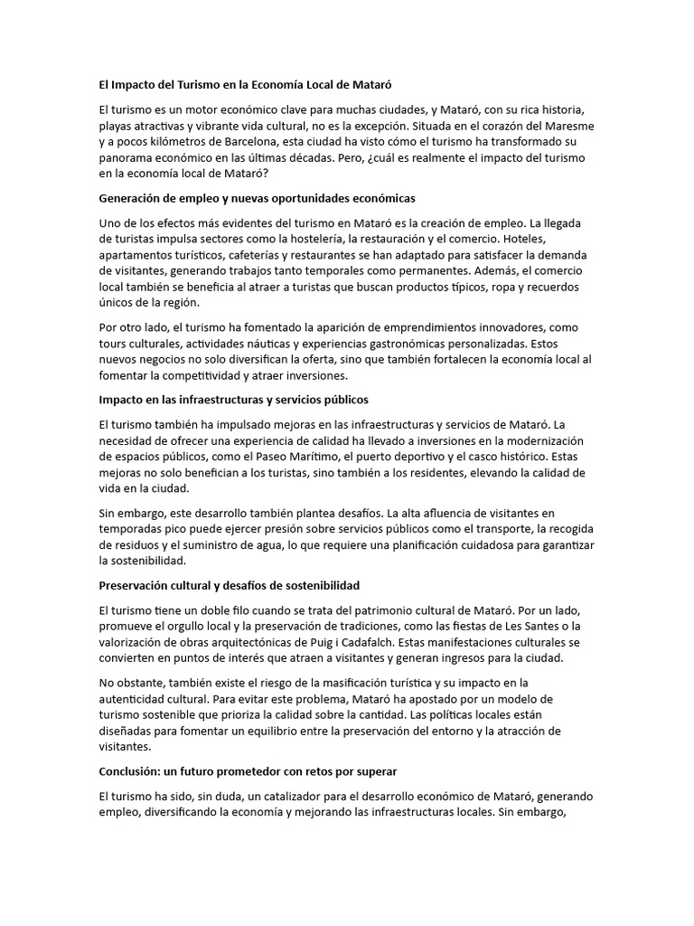 El Impacto Del Turismo en La Economía Local de Mataró | PDF | Turismo ... El Impacto Del Turismo en La Economía Local de Mataró | PDF | Turismo ...