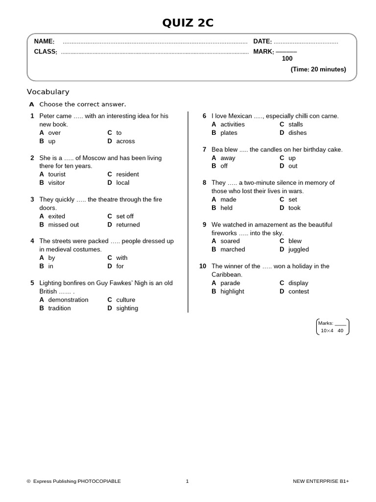 06 Enterprise b1+ New Quiz 2c | PDF