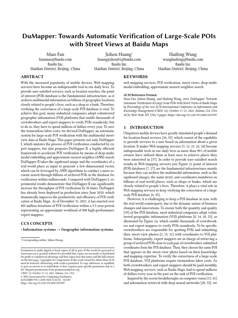 DuMapper: Towards Automatic Verification of Large-Scale POIs With Street Views at Baidu Maps ...