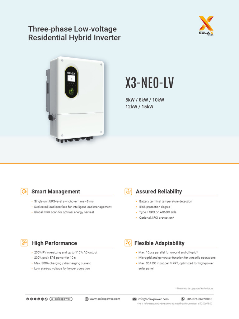 Solax x3 Neo LV Datasheet en | PDF