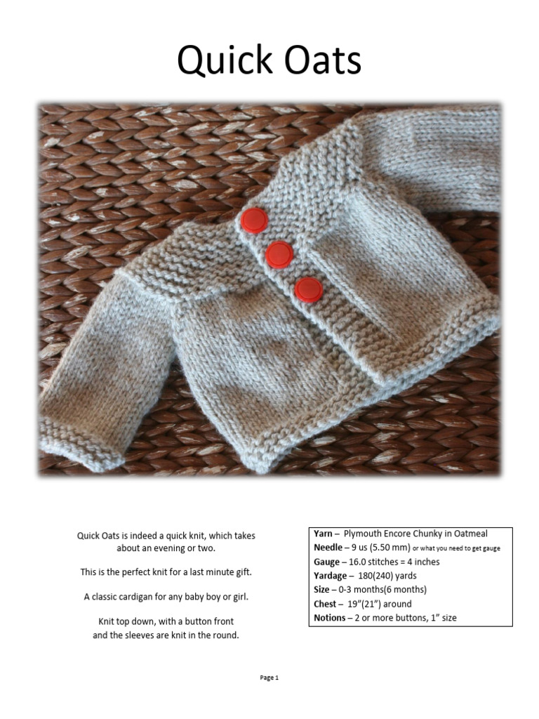 Quick Oats | PDF | Knitting | Gauge (Knitting)