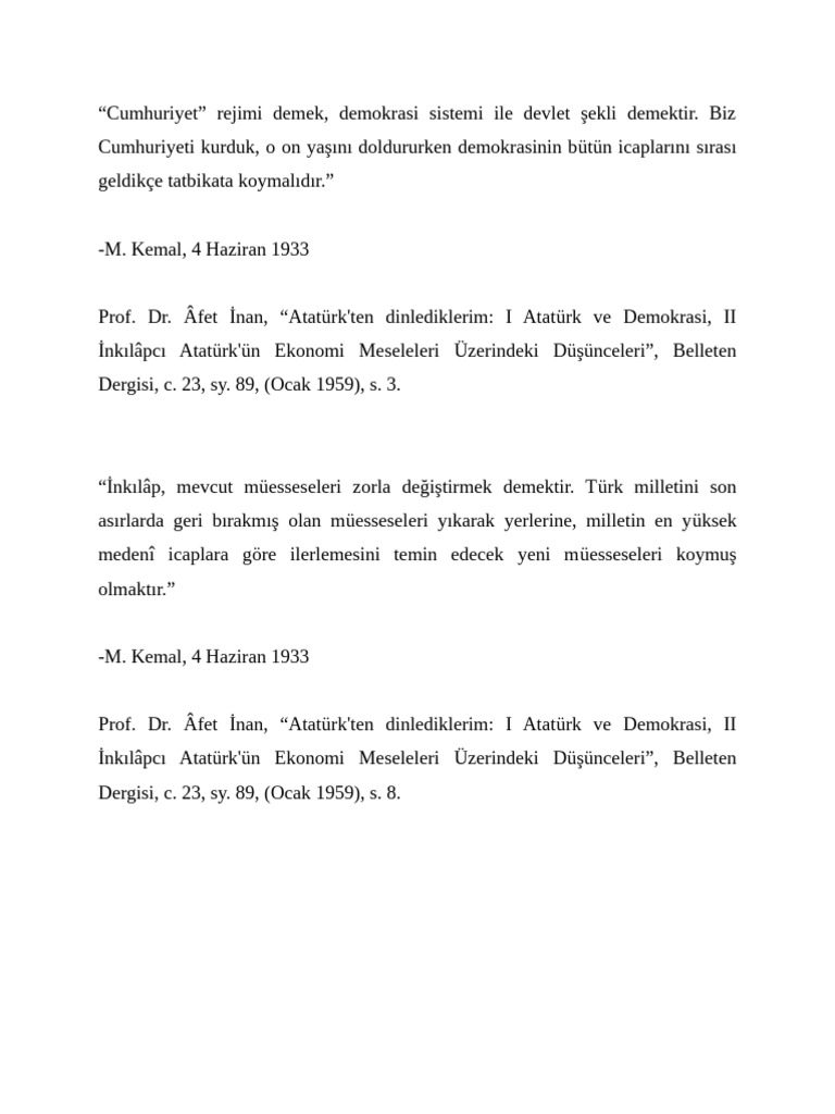 Âfet İnan, Atatürk'Ün İnkılâp Ve Cumhuriyet Tanımı | PDF